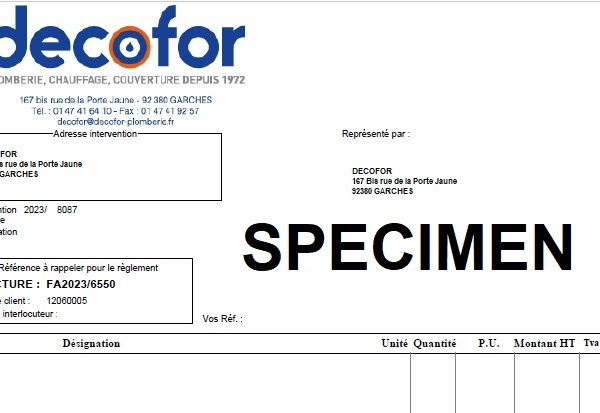 Payer une FACTURE - Decofor Garches - Dépannage Plomberie, Chaudière ...